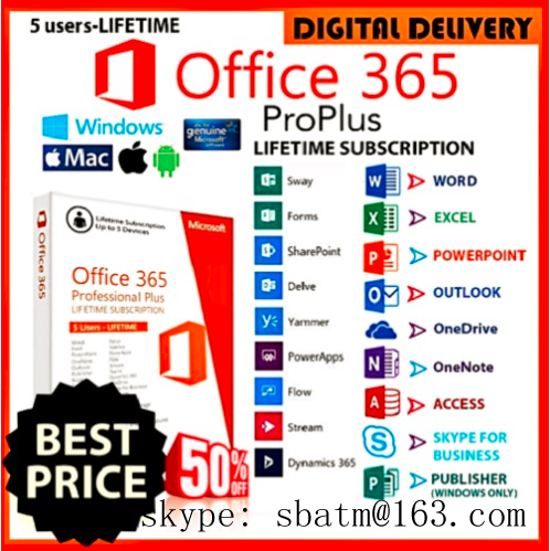 MS Office 365 Pro Plus User Account Lifetime 5 Devices for Windows and Mac