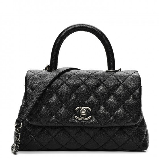 Coco Handle Bag Quilted Grained Caviar Ruthenium Mini Black - iOffer