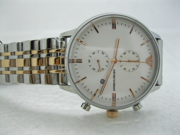 AR0399 Men's Classic White Dial Two-Tone Strap Chronograph Watch mens watch