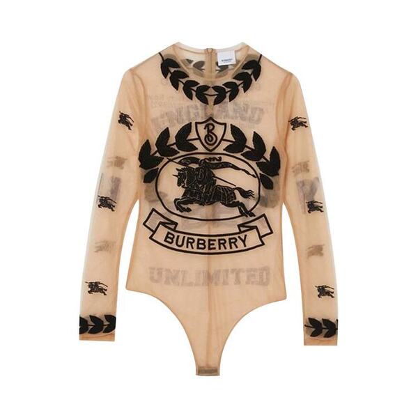 Embroidered Graphic Logo Mesh Bodysuit 'Camel' - iOffer